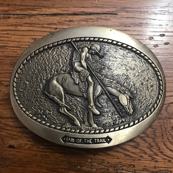 Accessories | Vintage Solid Brass Belt Buckle End Of The Trail Indian ...